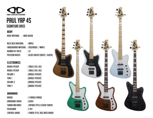 D&D PAUL YAP BASS GUITAR 4S SEA FOAM GREEN - D&D Music